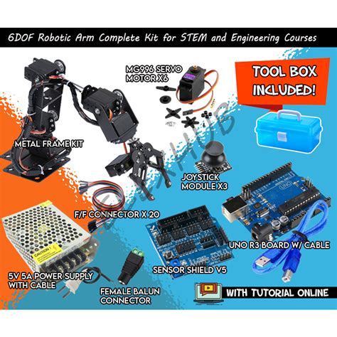 6dof Metal Robotic Arm Complete Kit For Stem And Engineering Courses Robotics Arm Shopee