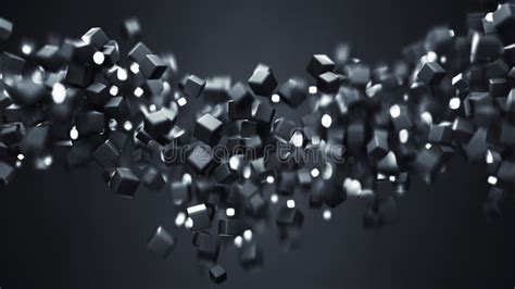 Stream Of Floating Black Cubes 3d Rendering Illustration Stock Illustration Illustration Of