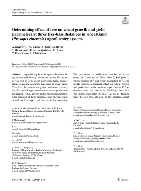 Pdf Determining Effect Of Tree On Wheat Growth And Yield Parameters At Three Tree Base