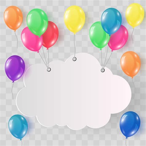 축제 벡터 헬륨 풍선 파티를 위해 비행하는 생일 풍선 벡터 축하 배너 Png 프리미엄 벡터