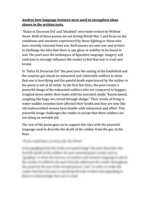 Analyse How Language Features Were Used To Strengthen Ideas Shown In The Written Texts