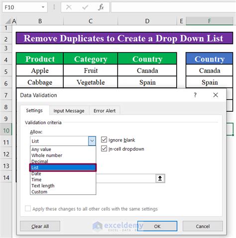 Create Drop Down List With Unique Values Excel Printable Online