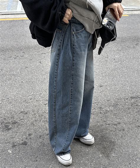 더이지 사이드 맞주름 데님