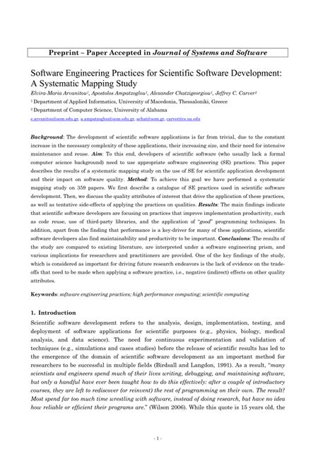 PDF Software Engineering Practices For Scientific Software Development A Systematic Mapping Study