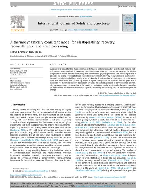 Pdf A Thermodynamically Consistent Model For Elastoplasticity