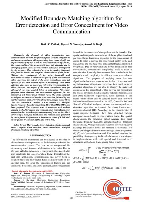 Pdf Modified Boundary Matching Algorithm For Error Detection And Error Concealment For Video