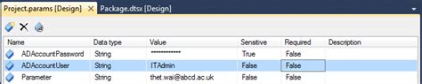 configuration ssis 2012 passing parameters passwords with dont save
