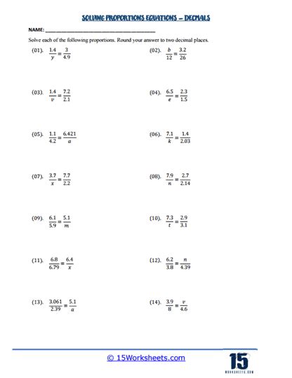 Solving Proportion Equations Worksheets 15