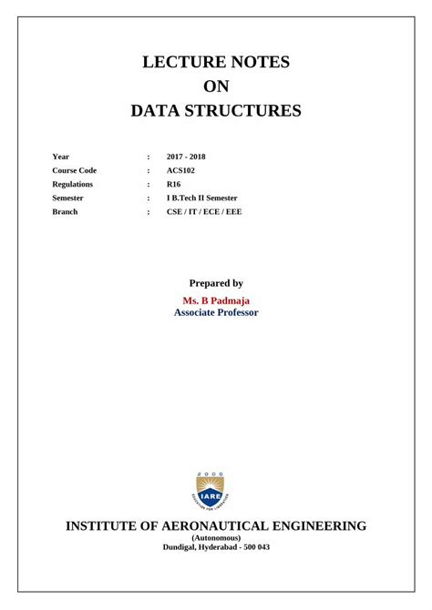 Pdf Lecture Notes On Data Structures Welcome To · Lecture Notes