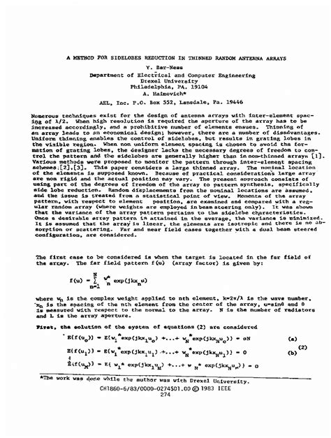 A Method For Sidelobes Reduction In Thinned Random Antenna Arrays Ieee Conference Publication