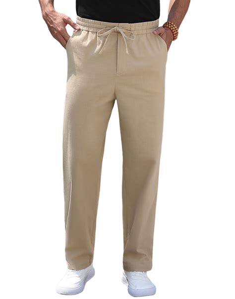 Iceglad Mens Cotton Linen Pants Lightweight Elastic Waist Drawstring