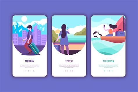Free Vector Travel Onboarding App Screens Set