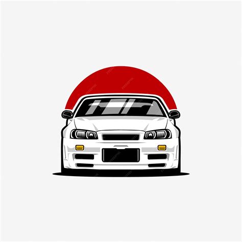 Jdm 스포츠카 벡터 아트 그림 흰색 배경에 있는 일본 스포츠카 벡터의 전면 모습 프리미엄 벡터