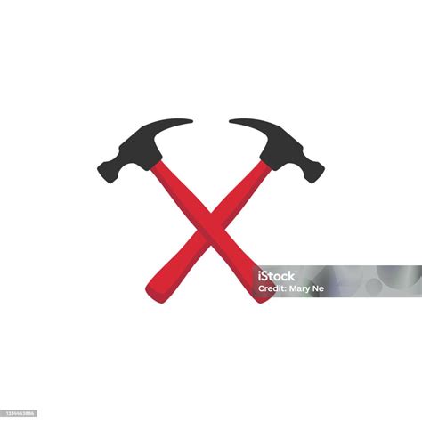 빨간 목수 망치를 교차 핸디맨 자물쇠 장인 수리 및 유지 보수를위한 조인 발톱 망치 도구 가정 생활에 대한 스톡 벡터 아트 및 기타 이미지 Istock