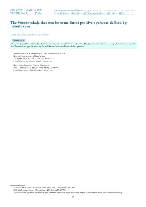 The Voronovskaja Theorem For Some Linear Positive Operators Defined By Infinite Sum