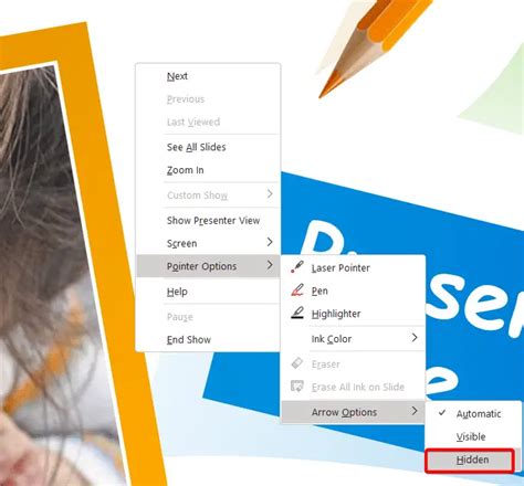 how to hide cursor or pointer in powerpoint during presentation vegaslide
