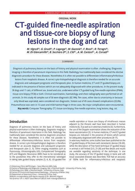 Pdf Ct Guided Fine Needle Aspiration And Tissue Core Biopsy Of Lung