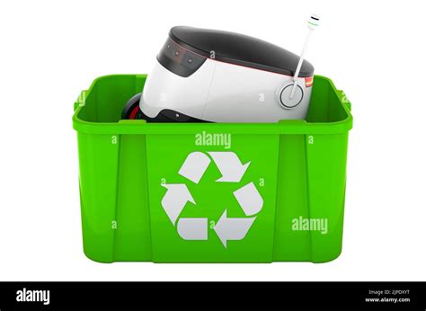 Recycling Trashcan With Autonomous Robot 3d Rendering Isolated On