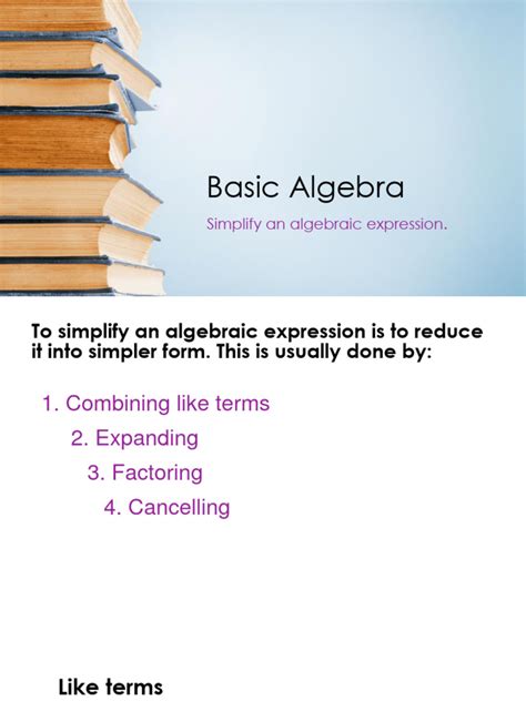 4 basic algebra simplify by using combining like terms method pdf