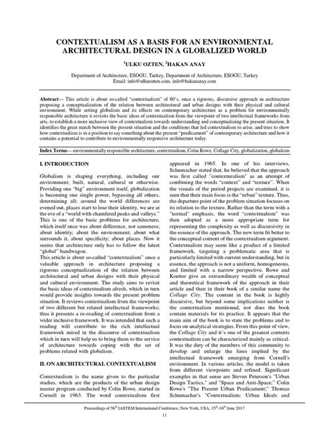 Contextualism For Environmentally Responsive Architecture Pdf Design Epistemology