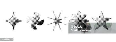 하프 톤 그레인 그라데이션 별 세트 점선 그런지 기하학적 모양 컬렉션 Y2k 비트맵 요소 번들 그래픽 디자인 포스터 배너 전단지를 위한 픽셀 만화 버스트 및 반짝임 요소