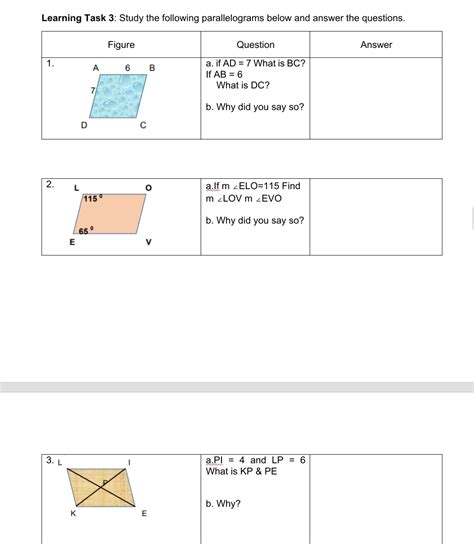 Solved Learning Task 3 Study The Following Parallelograms Below And