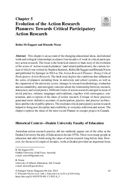 Pdf Evolution Of The Action Research Planners Towards Critical