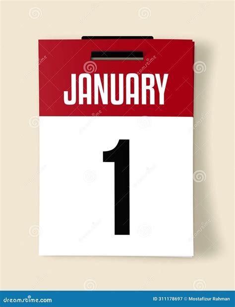 1 January Calendar Date A Realistic Calendar Sheet Hanging On A Wall