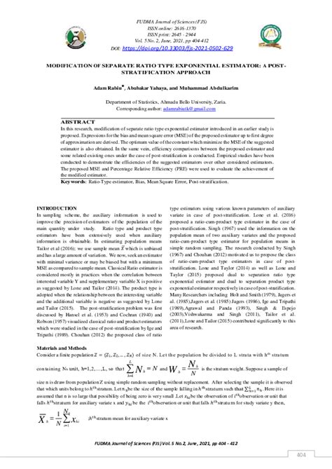 Pdf Modification Of Separate Ratio Type Exponential Estimator A Post Stratification Approach
