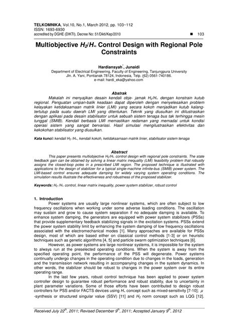pdf multiobjective h2 h control design with regional pole constraints