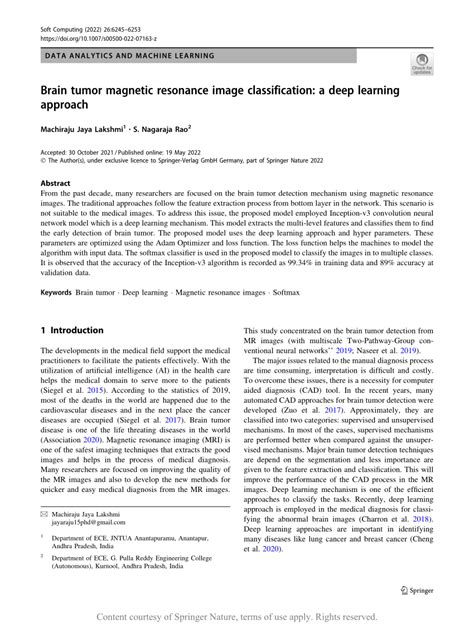 Brain Tumor Magnetic Resonance Image Classification A Deep Learning Approach Request Pdf