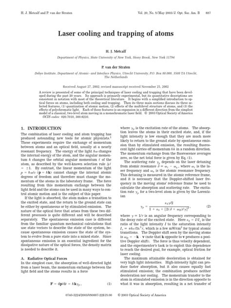 Laser Cooling Pdf Laser Light