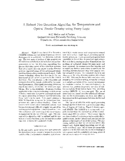 Pdf A Robust Fire Detection Algorithiii For Temperature And Optical Smoke Density Using Fuzzy