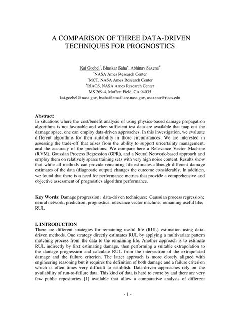 Pdf A Comparison Of Three Data Driven Techniques For Prognostics