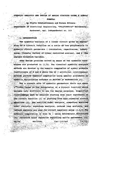 Pdf Symbolic Analysis And Design Of Analog Circuits Using A Simple Formula