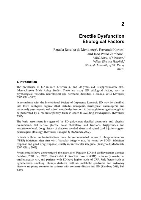 Pdf Erectile Dysfunction Etiological Factors