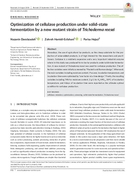 Pdf Optimization Of Cellulase Production Under Solid State Fermentation By A New Mutant Strain