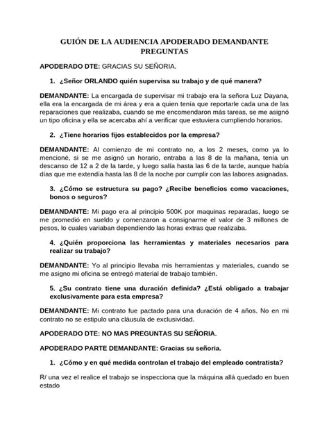 Guión De La Audiencia Apoderado Demandante Pdf