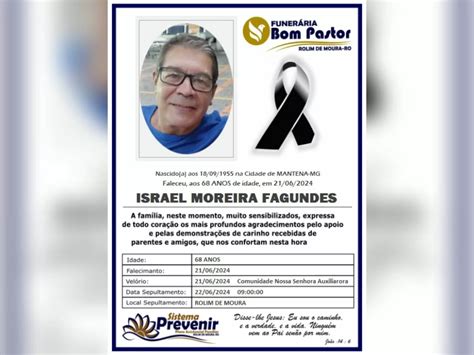 Nota De Pesar Pelo Falecimento Do Senhor Israel Moreira Fagundes