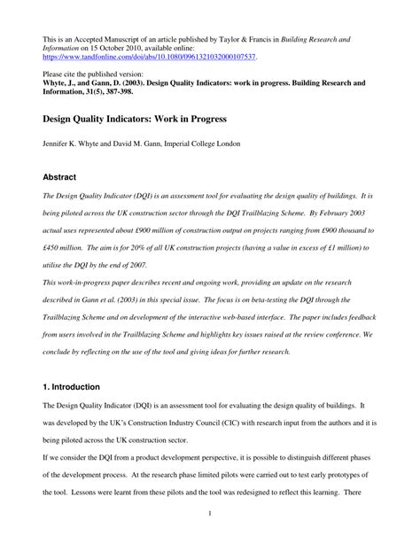 Pdf Design Quality Indicators Work In Progress