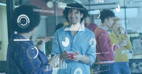 Data Analytics And Graphs Image Over Diverse People Socializing In