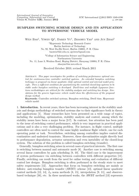 Pdf Bumpless Switching Scheme Design And Its Application To Hypersonic Vehicle Model