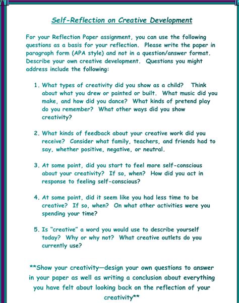 Solved Self Reflection On Creative Development For Your Solved Self Reflection On Creative Development For Your