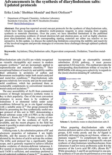 Advancements In The Synthesis Of Diaryliodonium Salts Updated