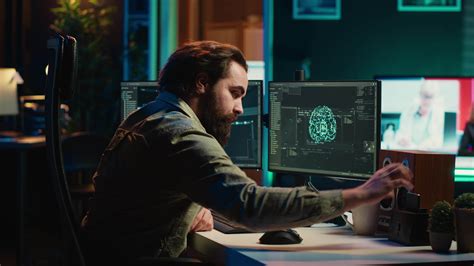 Man Inserting Disk Into Pc Containing Software Turning Ai Into Sentient Self Aware Being
