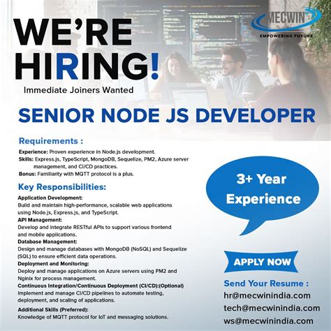 Nodejs Developer Techjobs Careeropportunity Joinourteam Srnodejs Hiring Itjobs