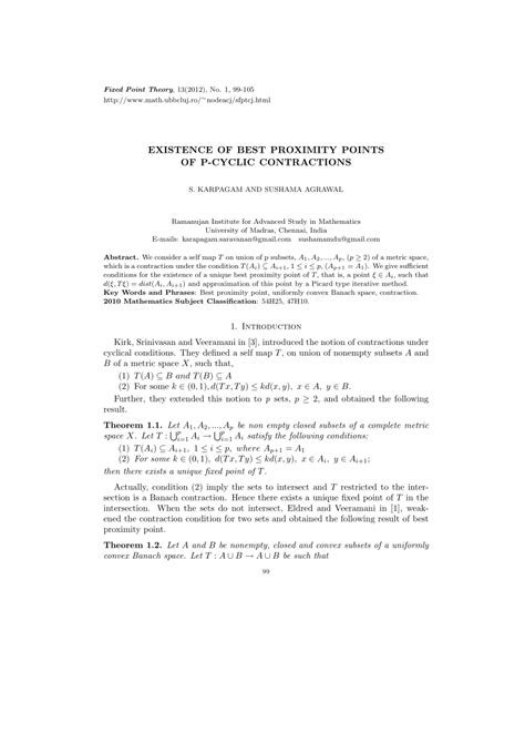 Pdf Existence Of Best Proximity Points Of P Cyclic Contractions