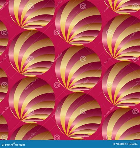Seamless Abstract Gold And Red Pattern Striped Balls Visual Volume Effect Stock Vector