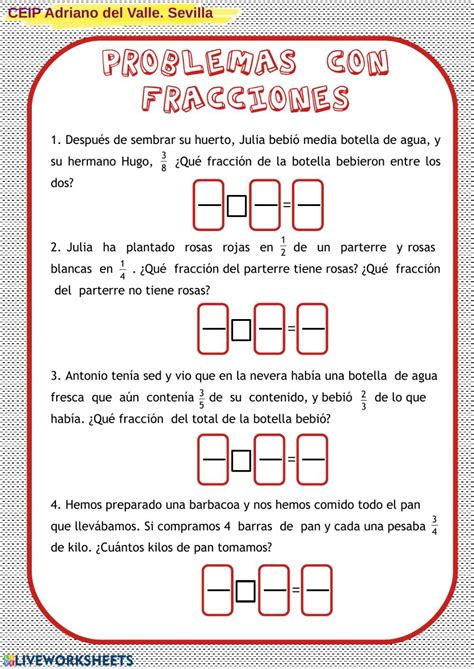 Problemas Con Fracciones1 Worksheet Problemas De Fracciones