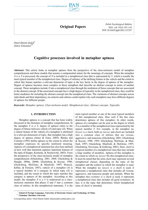Pdf Cognitive Processes Involved In Metaphor Aptness